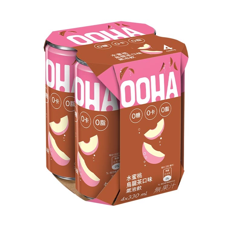 【OOHA】氣泡飲-水蜜桃烏龍茶口味(350ml*4入) - 全聯全電商