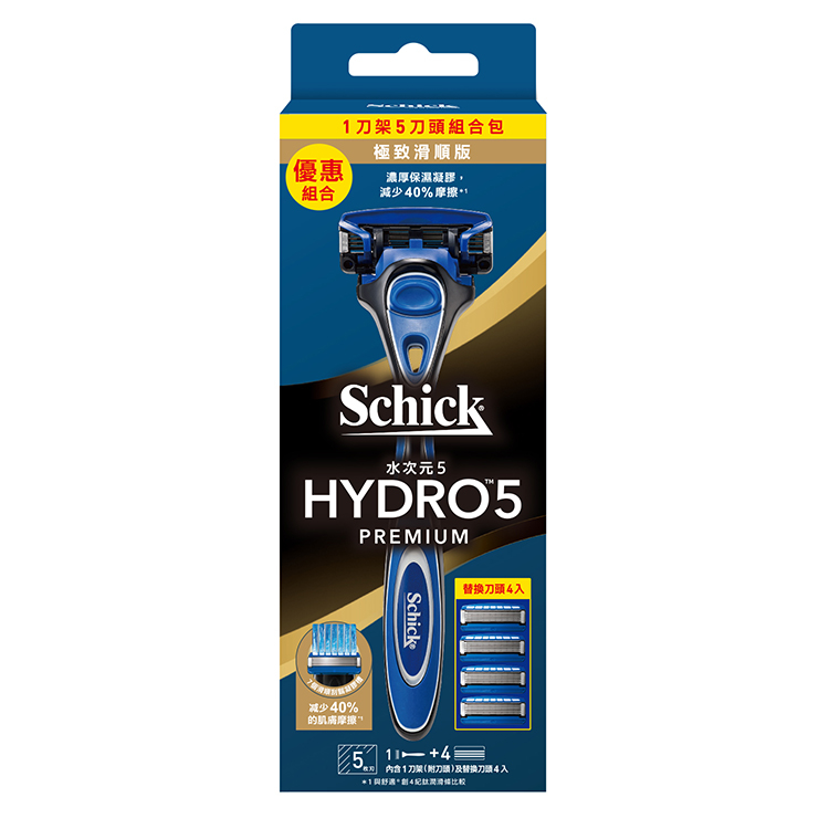 【Schick 舒適牌】水次元5 PREMIUM 刮鬍刀(1刀架5頭) - 全聯全電商
