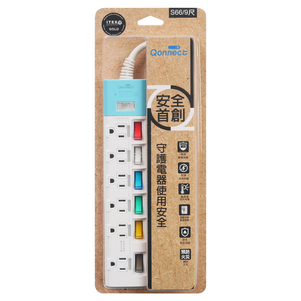 【Qonnect】7開6插3P高溫斷電延長線-2.7米(1入/2.7米) - 全聯全電商