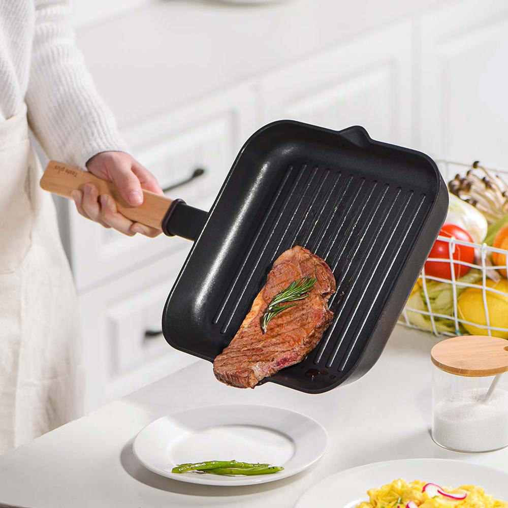 【Taste Plus】悅味元木 不沾鍋 方型平底鍋 牛排鍋 煎魚鍋 煎盤 烤盤-24cm((IH全對應設計)) - 全聯全電商