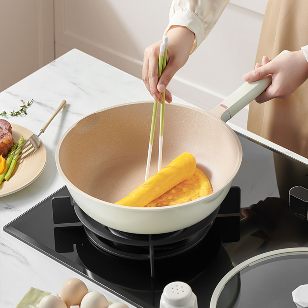 【Sushar小菜丫】新玄木 麥飯石不沾鍋 深煎炒鍋30cm IH全對應-白((贈玻璃蓋)) - 全聯全電商