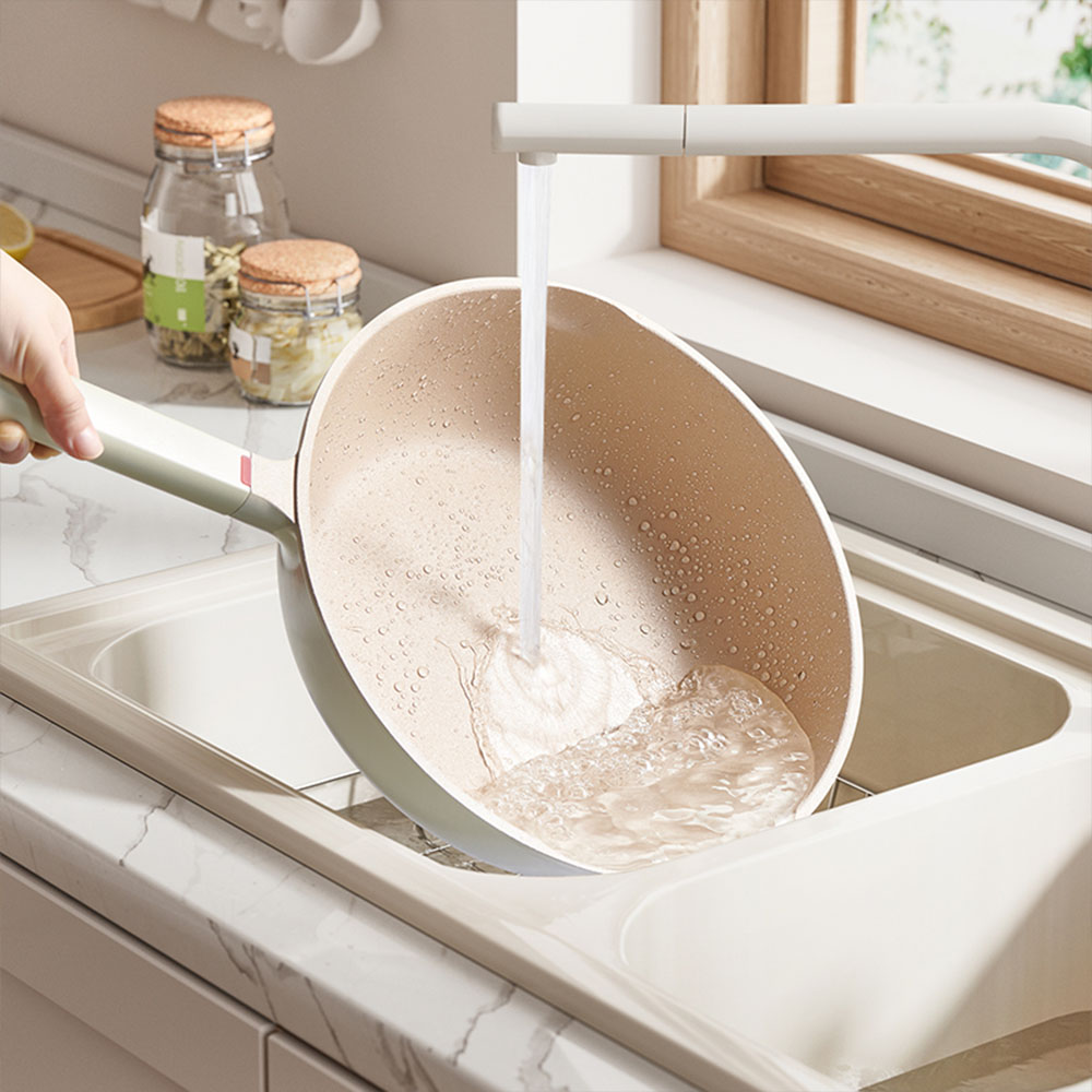 【Sushar小菜丫】新玄木 麥飯石不沾鍋 深煎炒鍋30cm IH全對應-白((贈玻璃蓋)) - 全聯全電商