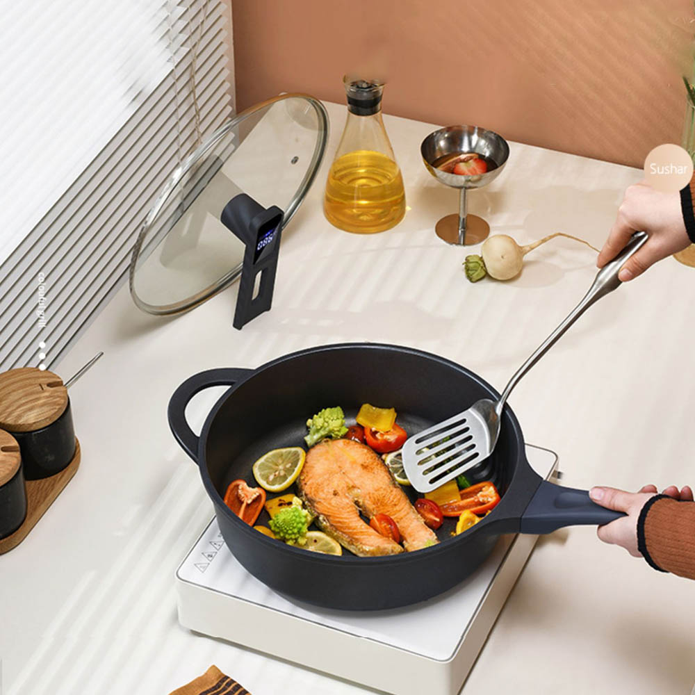【Sushar小菜丫】智能手把感溫 附紫外線燈 不沾鍋 深煎炒鍋24cm((IH全對應)) - 全聯全電商
