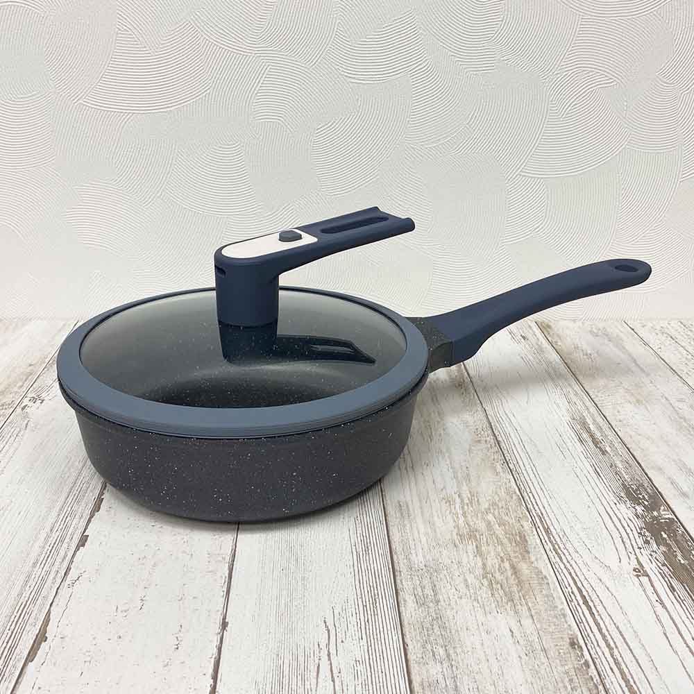 【Sushar小菜丫】麥飯石不沾鍋 微壓鍋 微悶燒鍋 氣閥壓力鍋 深煎炒鍋24cm-灰色((IH全對應)) - 全聯全電商