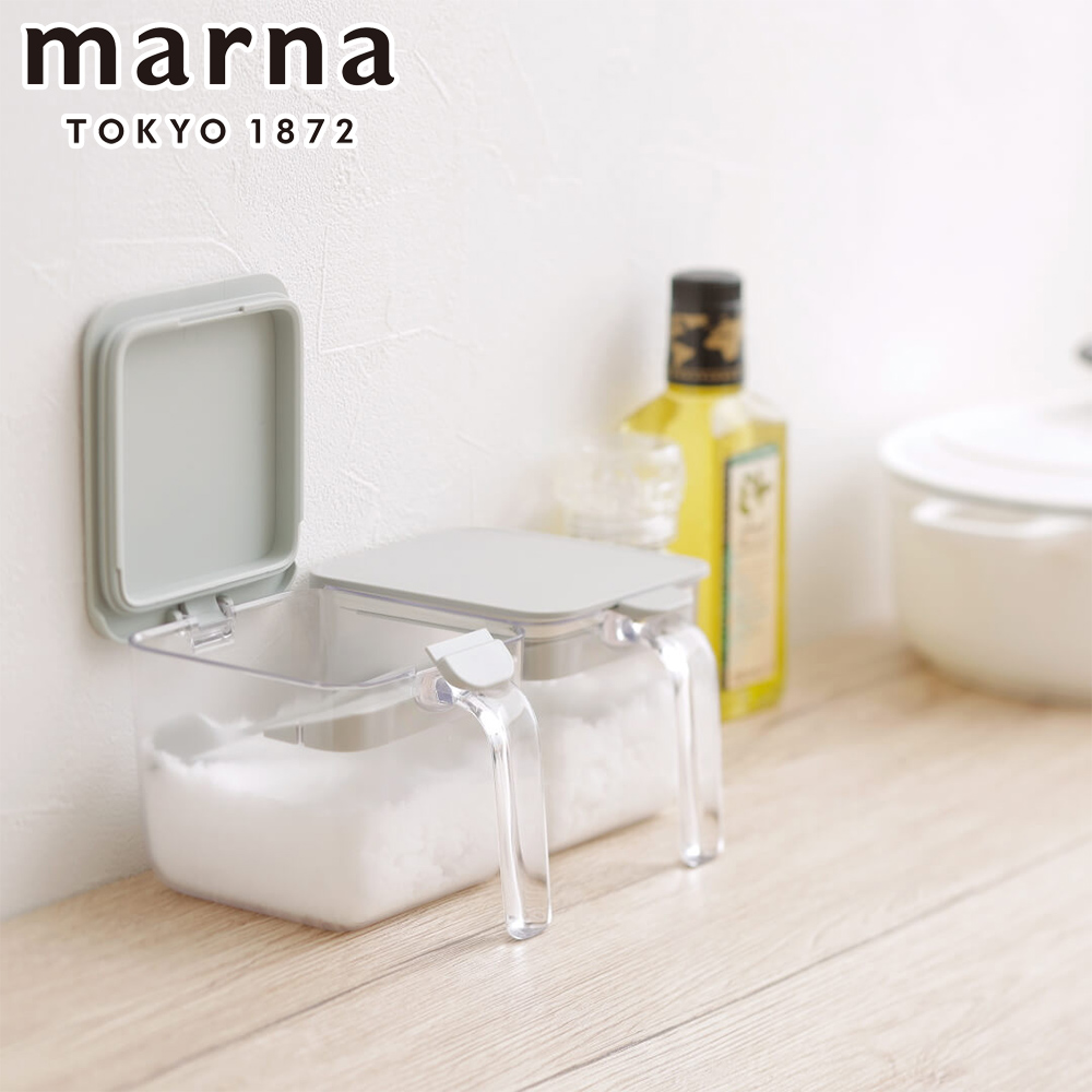 【MARNA】按壓式密封調味料盒附勺子600ml-2入組(3色) - 全聯全電商