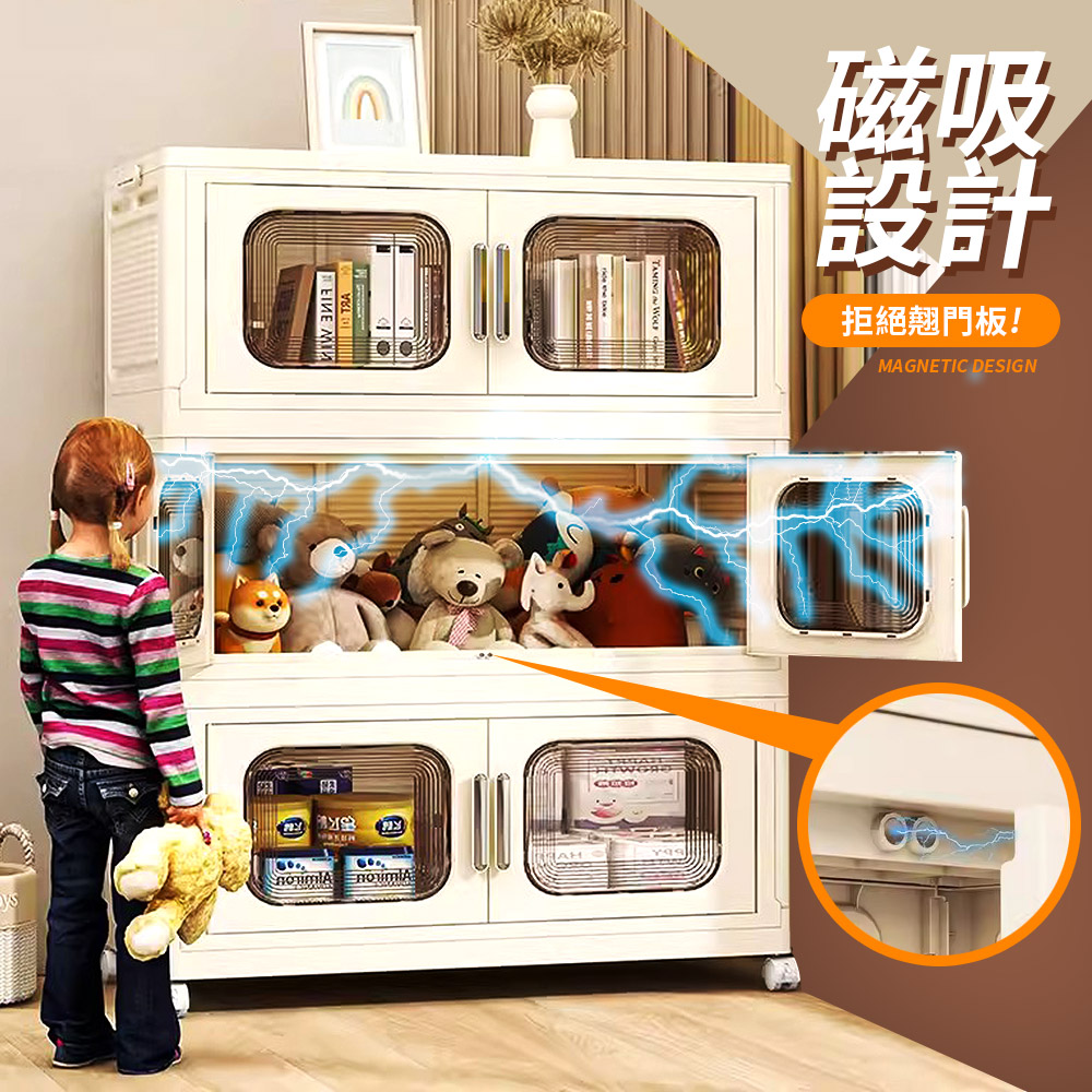 【MR.BOX】78面寬摺疊雙開門五層收納櫃-附滑輪(兩色可選) - 全聯全電商