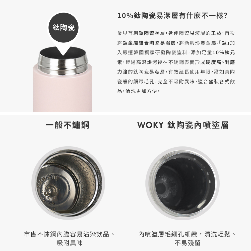 【WOKY 沃廚】輕量輕芯鈦瓷易潔層彈蓋保溫瓶2入組(450ML) - 全聯全電商