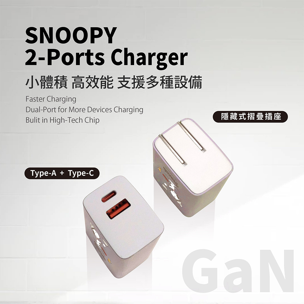 【SNOOPY 史努比】33W GaN氮化鎵 雙孔充電器/旅充(大廚款) - 全聯全電商
