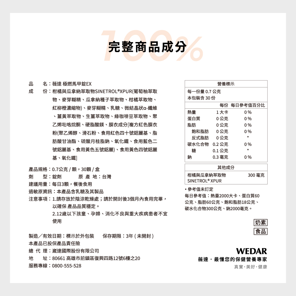 【WEDAR 薇達】極燃馬甲錠EX(30顆/盒) - 全聯線上購-隔日達平台