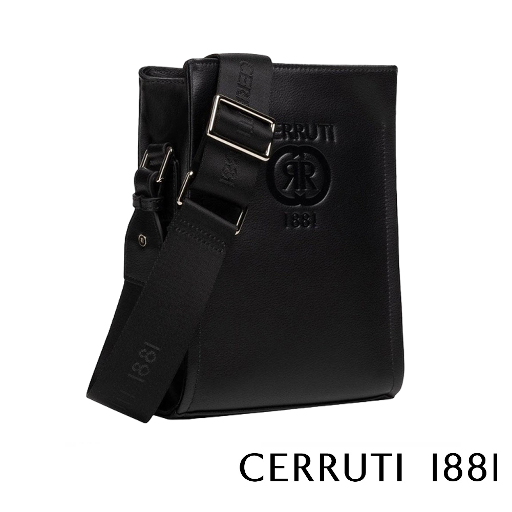 【CERRUTI 1881】限量2折 義大利頂級小牛皮側背包肩背包 全新專櫃展示品 (CEBO06411M 黑色) - 全聯全電商