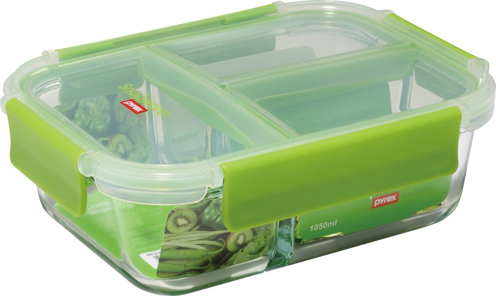 【Snapware 康寧】全三分隔玻璃保鮮盒(1050ml-綠色/便當盒) - 全聯全電商