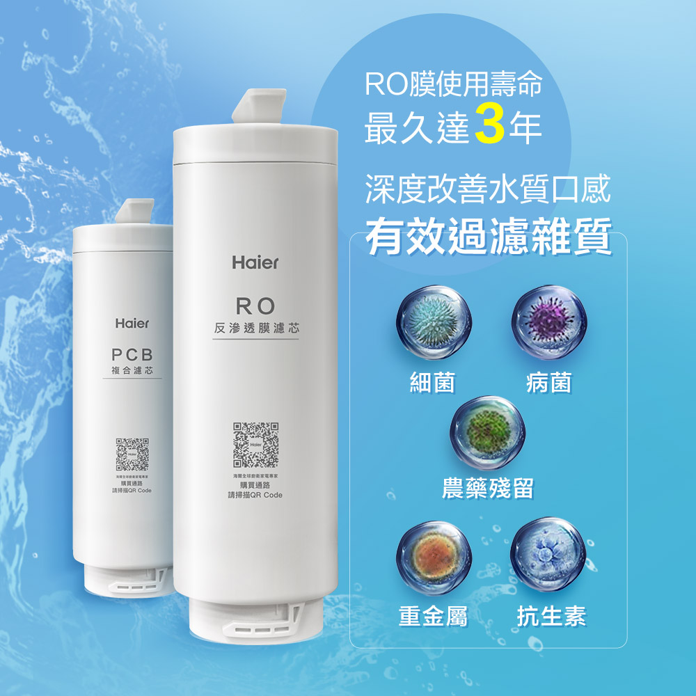 【Haier 海爾】RO淨水器1000G專用濾芯三年份(RO*1+PCB*3) - 全聯全電商