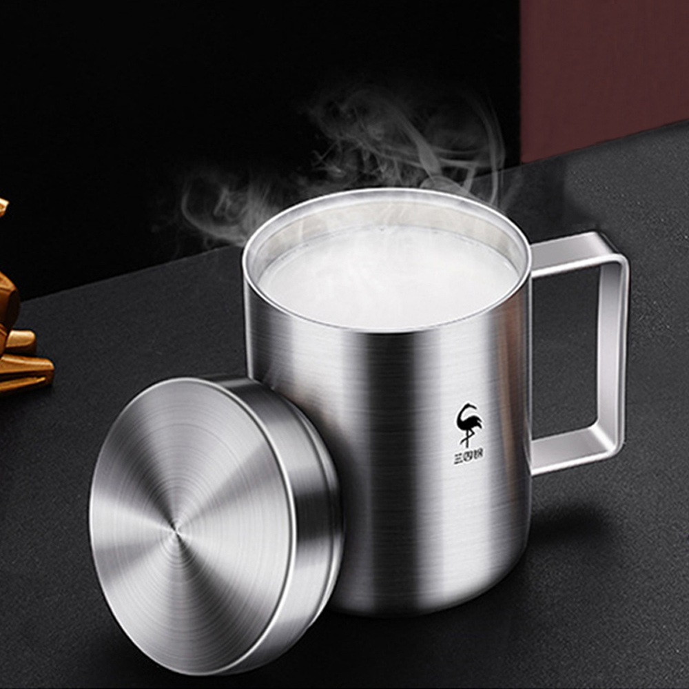 【PUSH!】316不銹鋼杯 420ML雙層中空防燙耐摔杯子 帶蓋水杯飲料杯(420ML 水杯 E196) - 全聯全電商