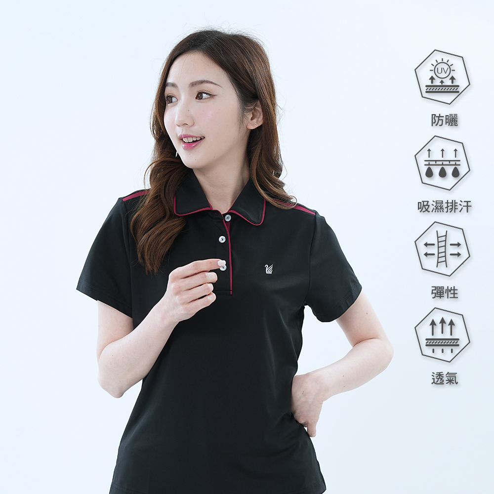 【遊遍天下】女款顯瘦抗UV吸濕排汗機能短袖POLO衫 GS1049 / 黑色(M-5L 大尺碼) - 全聯全電商