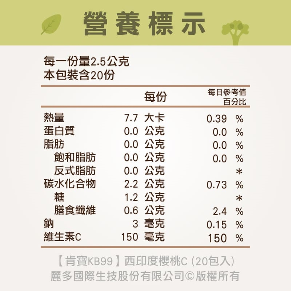 【肯寶 KB99】西印度櫻桃C (20包入 x 3盒組) - 全聯全電商