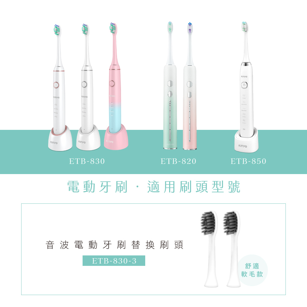 【KINYO】ETB830-3 音波牙刷替換刷頭 -白色(ETB8303) - 全聯全電商