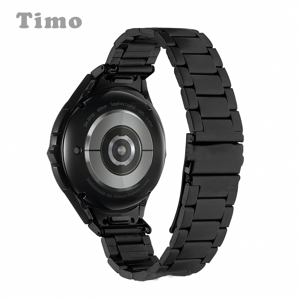 【Timo】SAMSUNG三星 Galaxy Watch 7/6/5 按鍵式不鏽鋼金屬錶帶(附調整器)(黑色/1入) - 全聯全電商