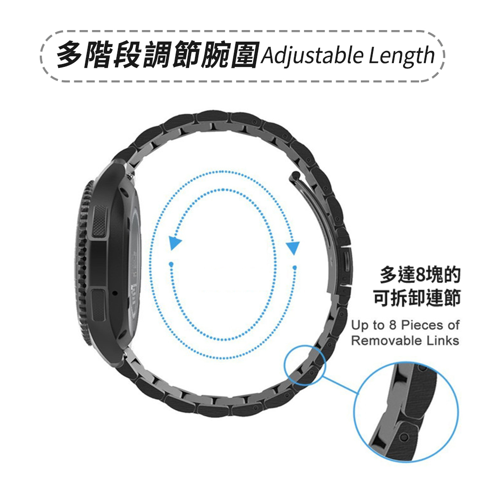 【Timo】SAMSUNG三星 Galaxy Watch 7/6/5 按鍵式不鏽鋼金屬錶帶(附調整器)(銀色/1入) - 全聯全電商