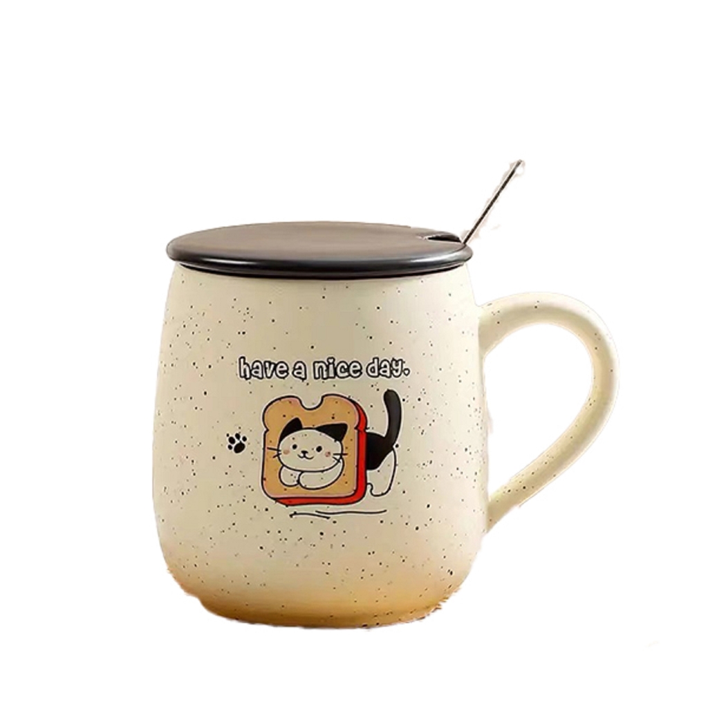 【No Brand】芝麻點貓咪馬克杯380ml D款(直徑8x高10cm) - 全聯全電商