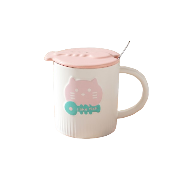 【No Brand】貓咪魚骨馬克杯380ml A款(直徑8.5x高9.4cm) - 全聯全電商