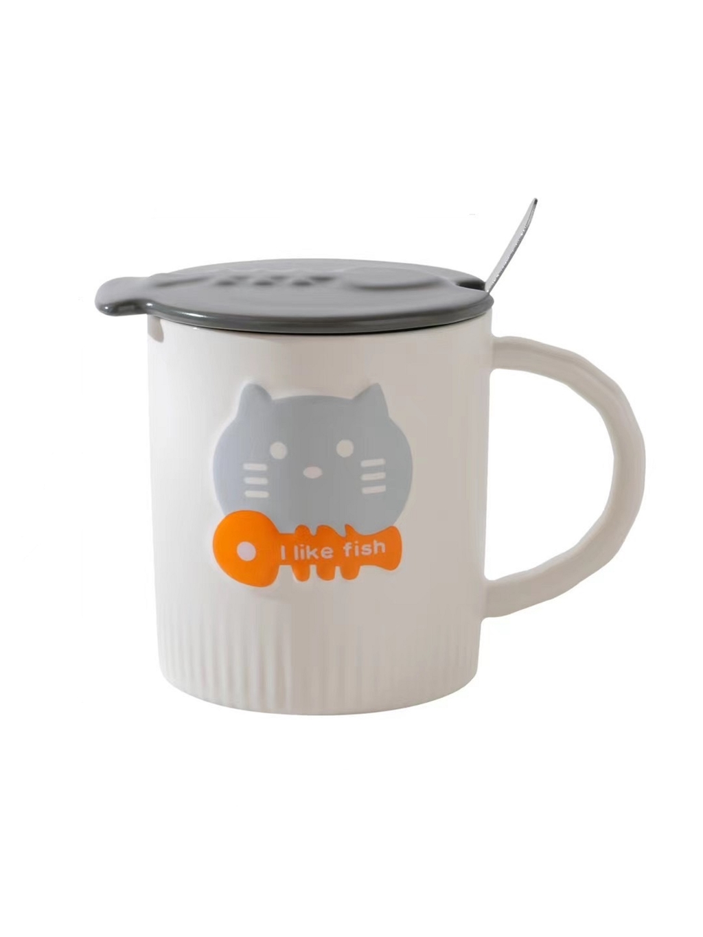 【No Brand】貓咪魚骨馬克杯380ml B款(直徑8.5x高9.4cm) - 全聯全電商