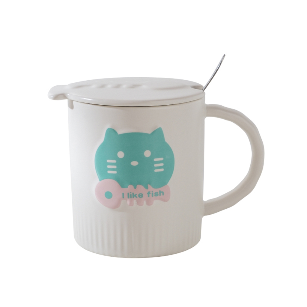 【No Brand】貓咪魚骨馬克杯380ml D款(直徑8.5x高9.4cm) - 全聯全電商