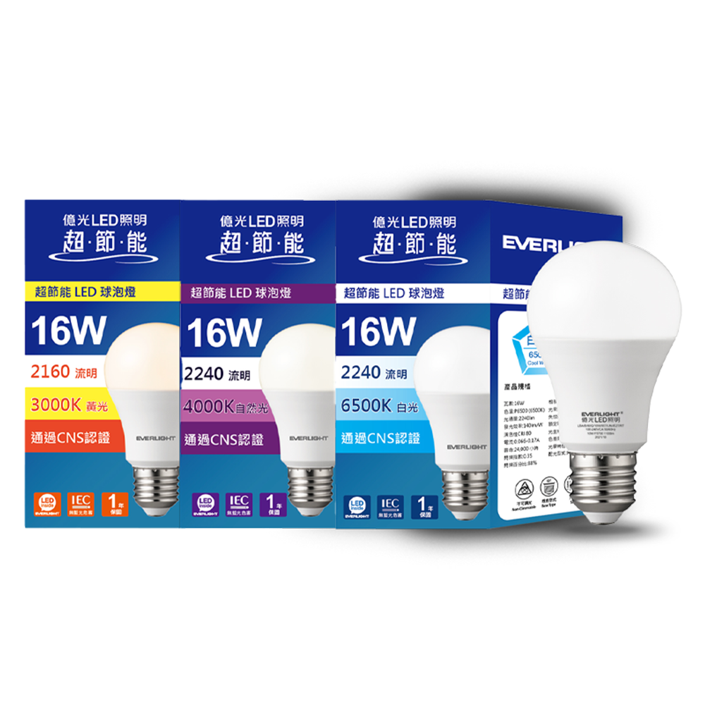 【Everlight 億光】20入組 16W 超節能高效環保LED燈泡(黃光/自然光/白光) - 全聯全電商