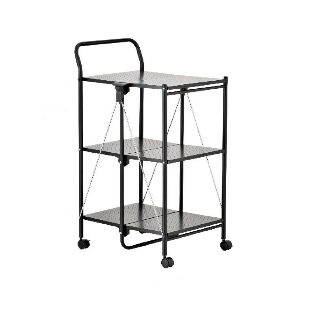 【ikloo 宜酷屋】折疊式扶手活動置物車(黑)(56x46x92cm) - 全聯全電商