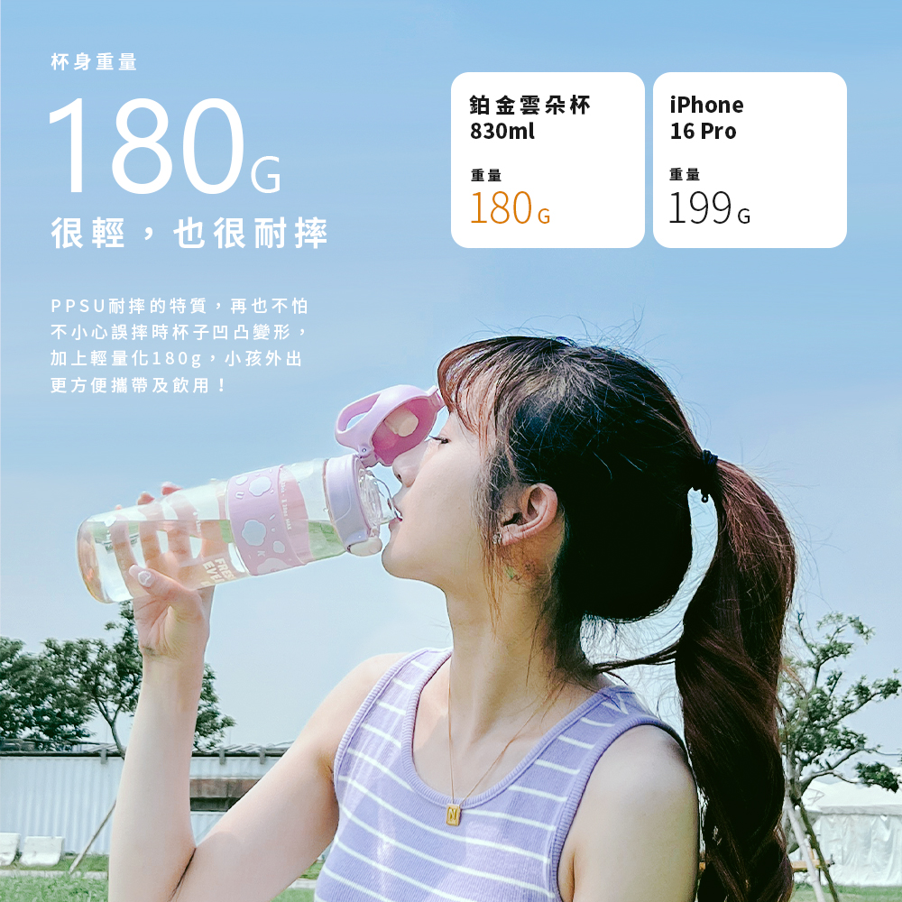 【IKUK 艾可】PPSU鉑金雲朵杯水壺830ml-附吸管(常用醫療材質PPSU/吸管杯/兒童水壺/運動水壺) - 全聯全電商