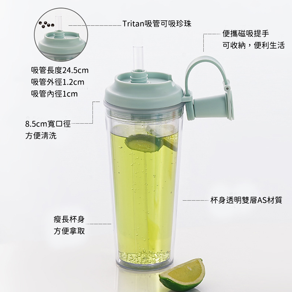 【日本FOREVER】韓系手提式透明雙層AS吸管杯/可吸珍珠/附吸管蓋710ml(買一送一) - 全聯全電商