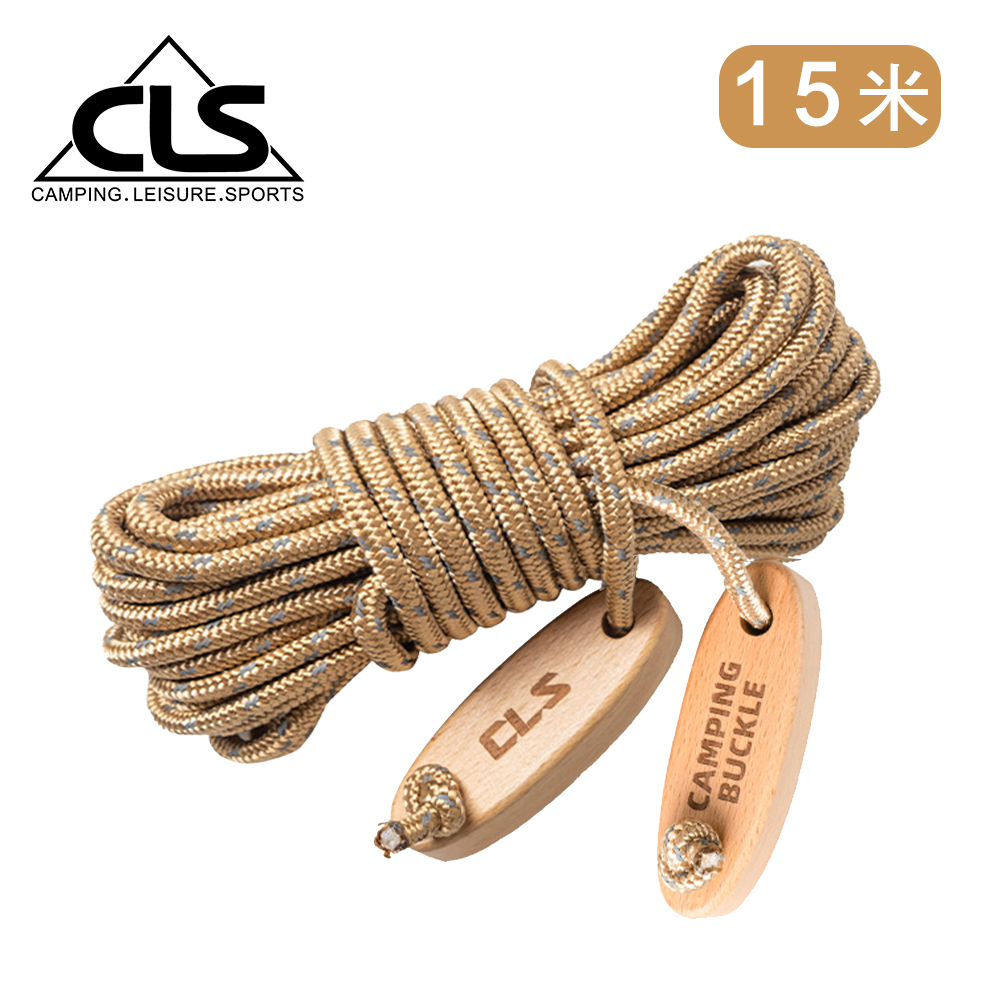 【韓國 CLS】6MM加粗反光營繩 贈實木繩扣/露營繩/天幕繩/15M長(單入) - 全聯全電商
