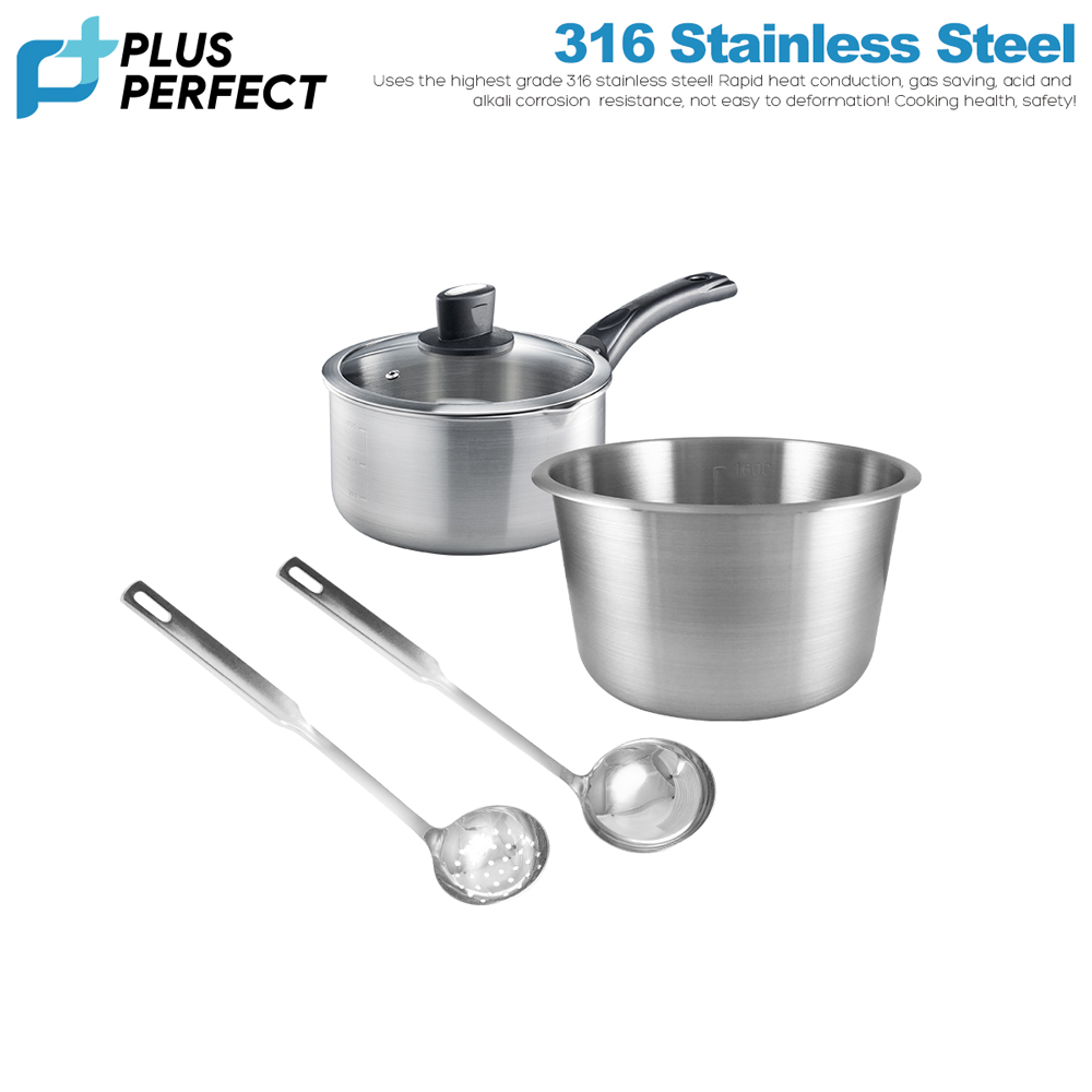 【PERFECT 理想】金緻316湯鍋18cm(附蓋)+內鍋6人+湯勺+漏勺促銷組(18cm) - 全聯全電商