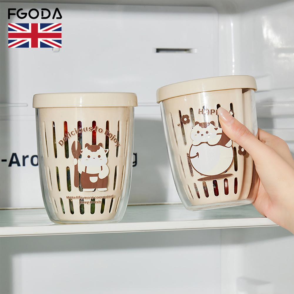 【英國 FGODA】雙層瀝水保鮮水果沙拉杯(附餐叉)-3入-多款可選(保鮮盒/保鮮罐/密封罐) - 全聯全電商