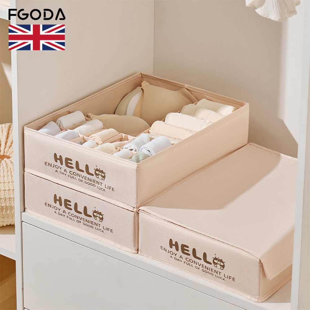 【英國 FGODA】布藝折疊式襪子/內衣褲分隔收納盒(無蓋)-3入(折疊收納箱/櫃內收納盒/儲物盒 ) - 全聯全電商