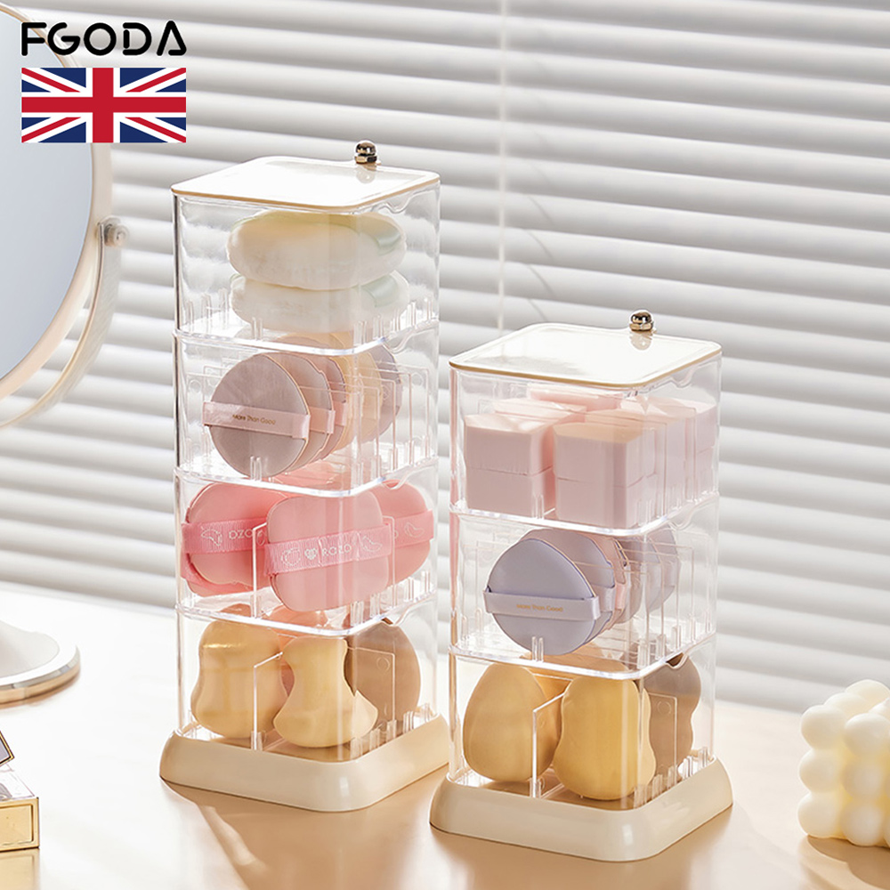 【英國 FGODA】美妝蛋/粉撲/化妝海綿收納盒(三層)(美妝收納盒/防塵美妝蛋盒/美妝保養品盒) - 全聯全電商