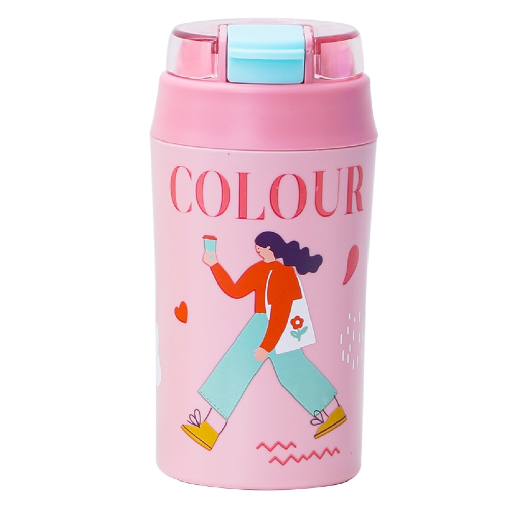 【No Brand】創意陶瓷內膽雙飲保溫杯(380ml-粉色) - 全聯全電商