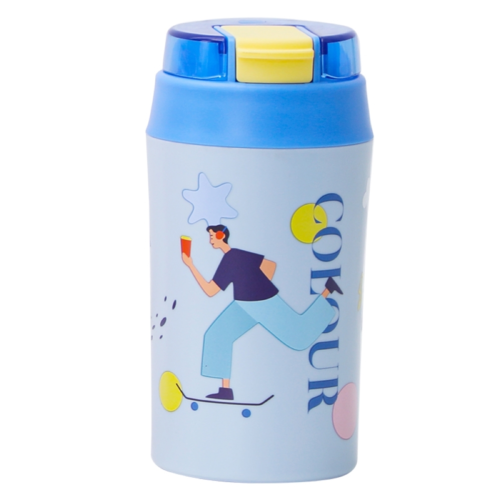 【No Brand】創意陶瓷內膽雙飲保溫杯(380ml-藍色) - 全聯全電商