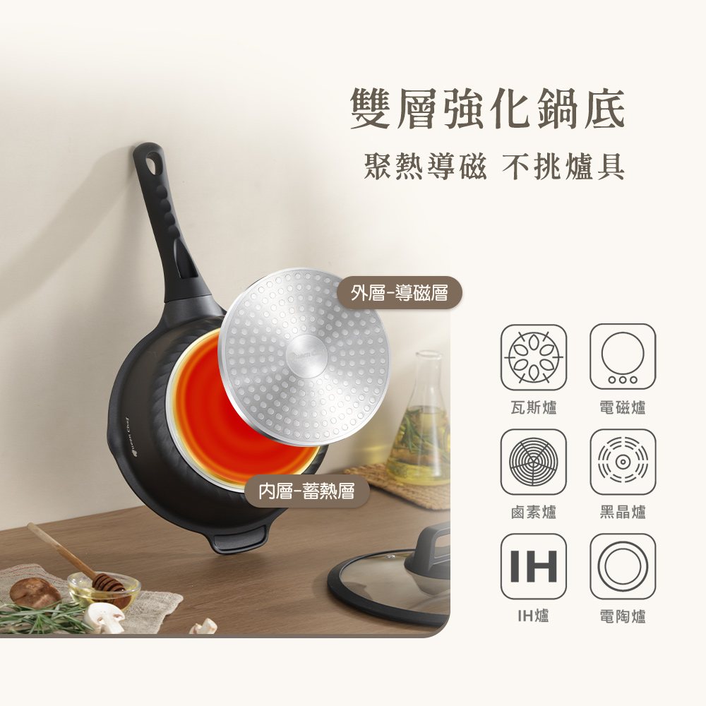 【Queen Chef】英國礦岩鑄造鈦合金大理石不沾鍋(24cm 雪平鍋奶鍋湯鍋 IH適用) - 全聯全電商