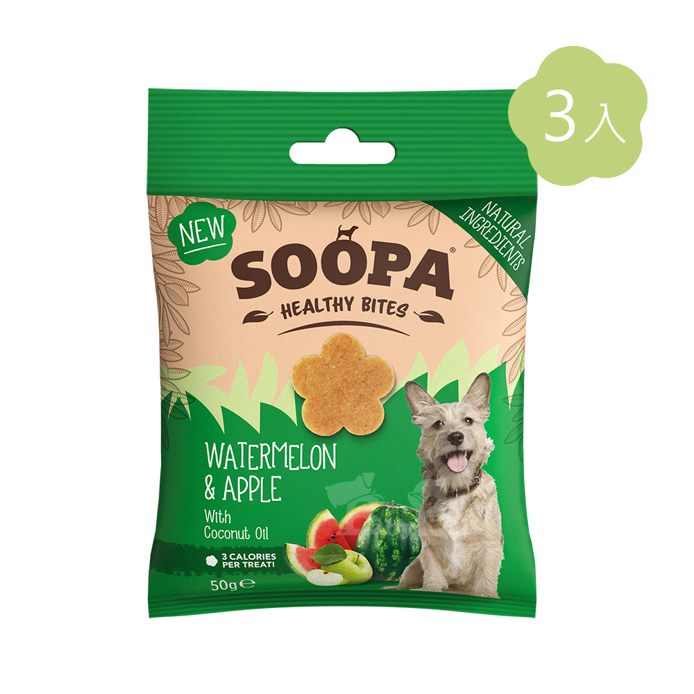 【Soopa 舒趴】生機狗點心/營養嘴嚼錠 西瓜蘋果 50g(3入) - 全聯全電商