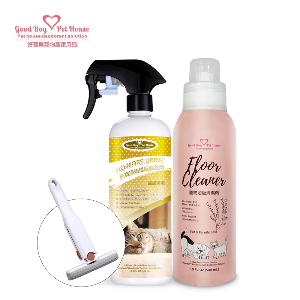 【GBPH 好寶貝】寵物地板清潔劑500ml+貓用驅避劑500ml+贈小拖把(1組) - 全聯全電商