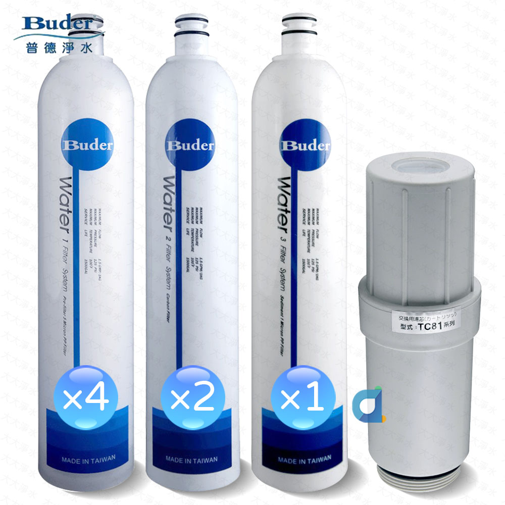 【Buder 普德】TC-801電解水濾心搭DC一代系列RO-1101四支 RO-1201二支 RO-1301一支(共8支) - 全聯全電商