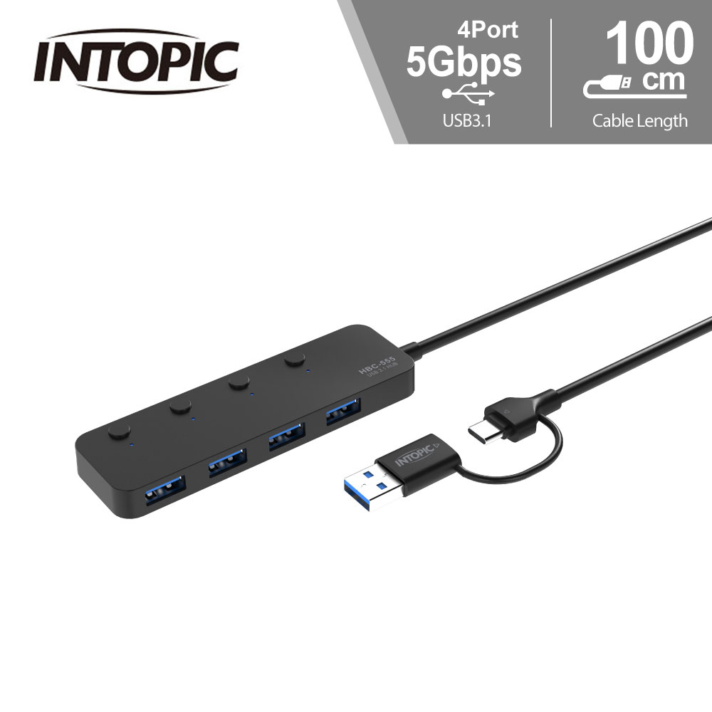 【INTOPIC 廣鼎】HBC-555 USB3.1 Type-C 高速集線器(採用 USB 31 傳輸協定速率高達 5Gbps) - 全聯全電商