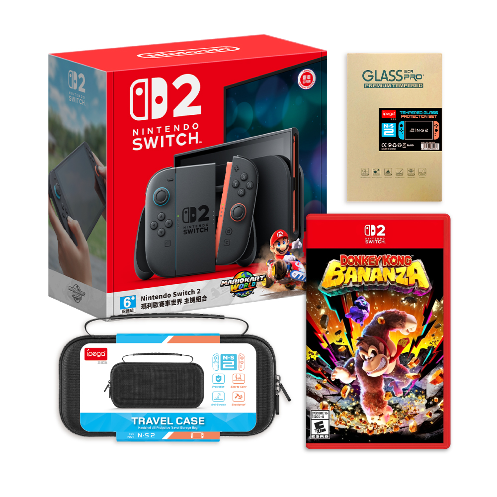 【Nintendo 任天堂】Switch 2 NS2瑪利歐賽車同捆主機+NS2 咚奇剛 蕉力全開(+保護貼+專用包 台灣公司貨) - 全聯全電商