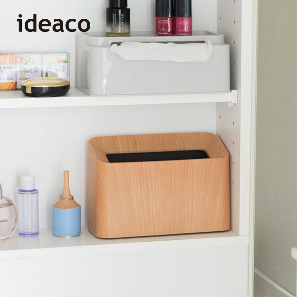 【日本ideaco】橡木紋纖形斜口桌邊置物/垃圾桶-1.7L(鏡櫃收納/化妝台置物/書桌整理) - 全聯全電商