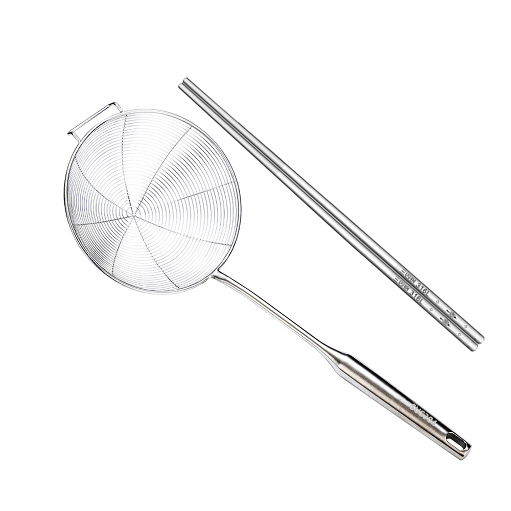 【PUSH!】廚房用品304不鏽鋼漏勺撈麵餃子瀝水過濾網笊籬廚房油炸漏網大號家用商用(304漏勺附油炸筷D387) - 全聯全電商