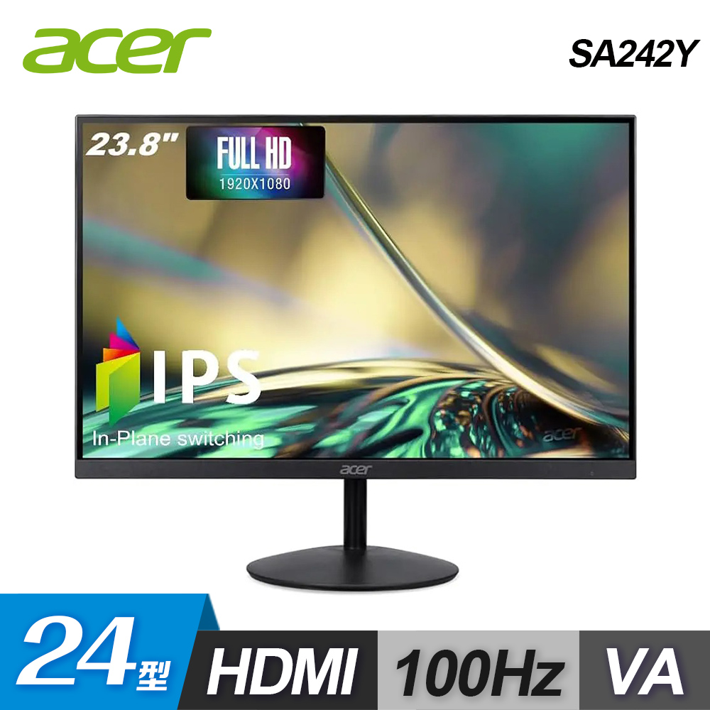 【ACER 宏碁】SA242Y 24型 FHD VA 超薄美型螢幕(24型FHDHDMIVA) - 全聯全電商