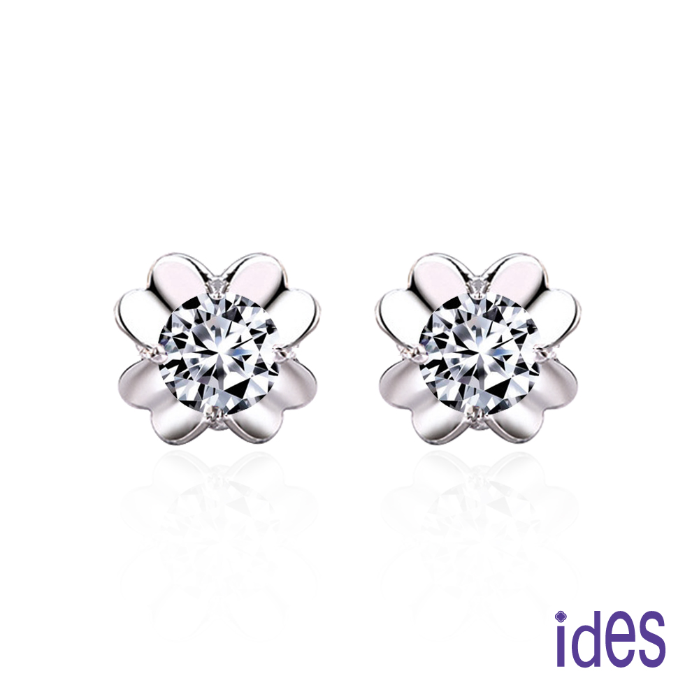 【ides 愛蒂思】50分E/VVS2八心八箭完美EX車工鑽石耳環（1邊各25分）(幸運草四爪) - 全聯全電商