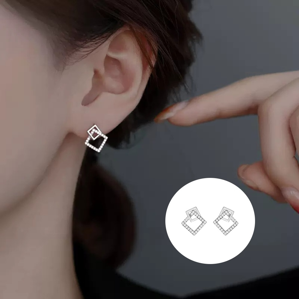 【A&R】s925純銀幾何鏤空方塊耳環((抗過敏 四方形 正方形 耳針 情人節 生日禮物)) - 全聯全電商