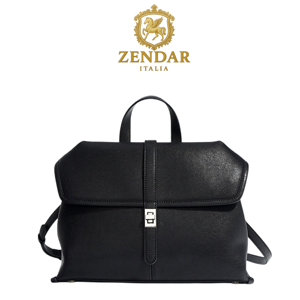 【ZENDAR】台灣總代理 限量1折 頂級小牛皮手提包肩背包 愛莉莎系列 全新專櫃展示品(黑色) - 全聯全電商