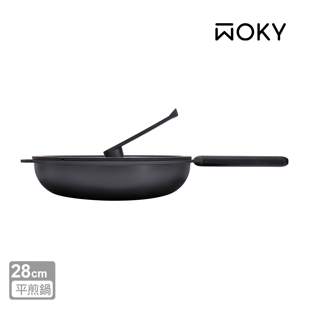 【WOKY 沃廚】恰恰鍋28CM平煎組(含玻璃鍋蓋、鋼刷、集水鍋架) - 全聯全電商